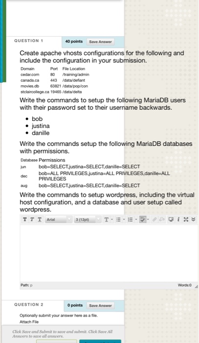 Solved Create apache vhosts configurations for the following | Chegg.com