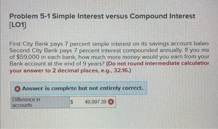 Solved Problem 5-1 Simple Interest versus Compound Interest | Chegg.com