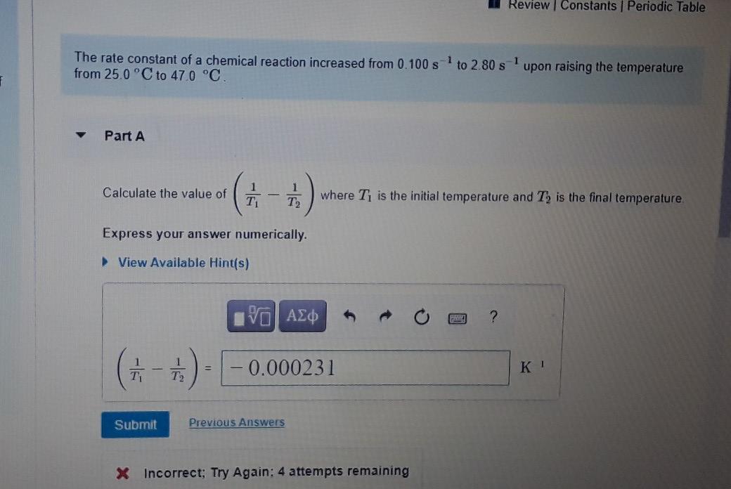 Solved Review | Constants Periodic Table The rate constant | Chegg.com
