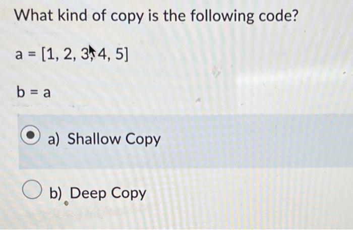 Solved What kind of copy is the following code? | Chegg.com