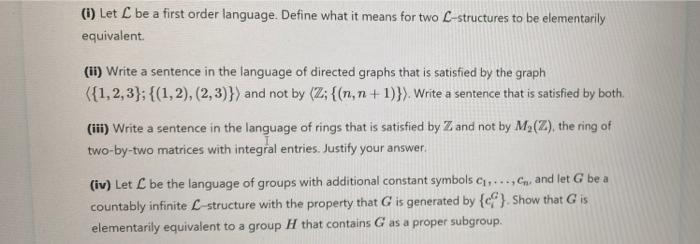 1 Let L Be A First Order Language Define What It 