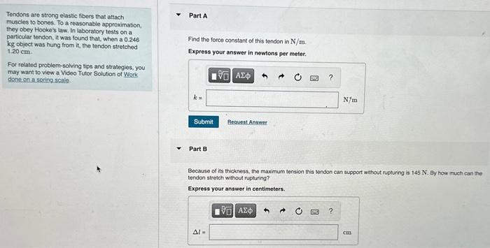 Solved How much energy is stored in the tendon at the | Chegg.com
