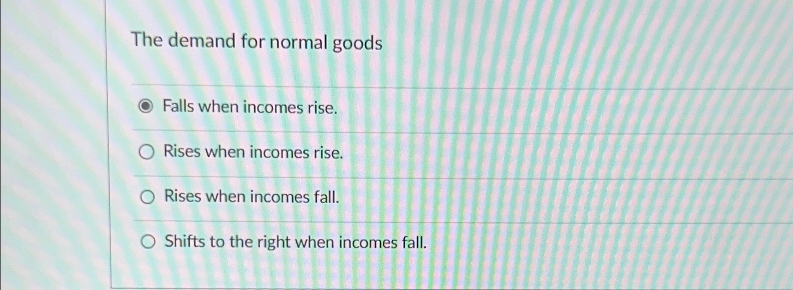 Solved The demand for normal goodsFalls when incomes | Chegg.com