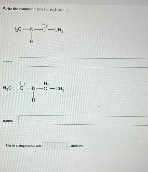 Solved Write the common name for each amine. name: name: | Chegg.com