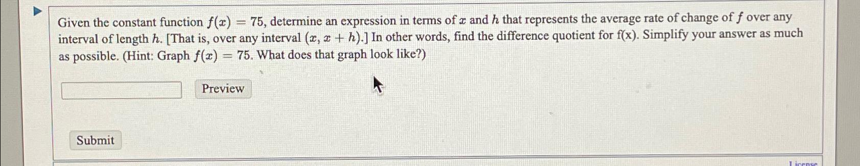 Solved Given the constant function f(x)=75, ﻿determine an | Chegg.com