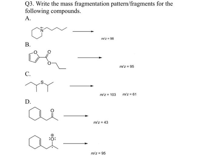 Solved Q3. Write the mass fragmentation pattern/fragments | Chegg.com