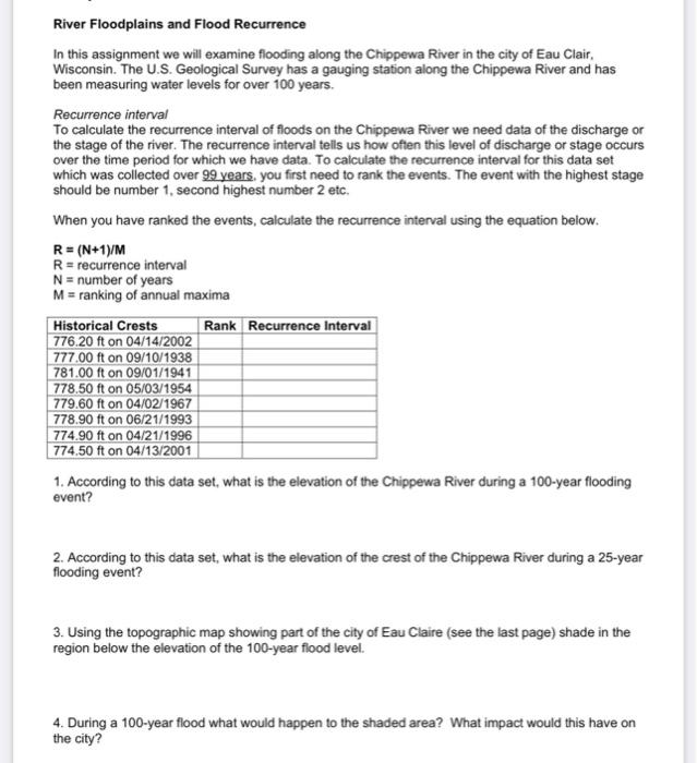 Solved River Floodplains and Flood Recurrence In this | Chegg.com