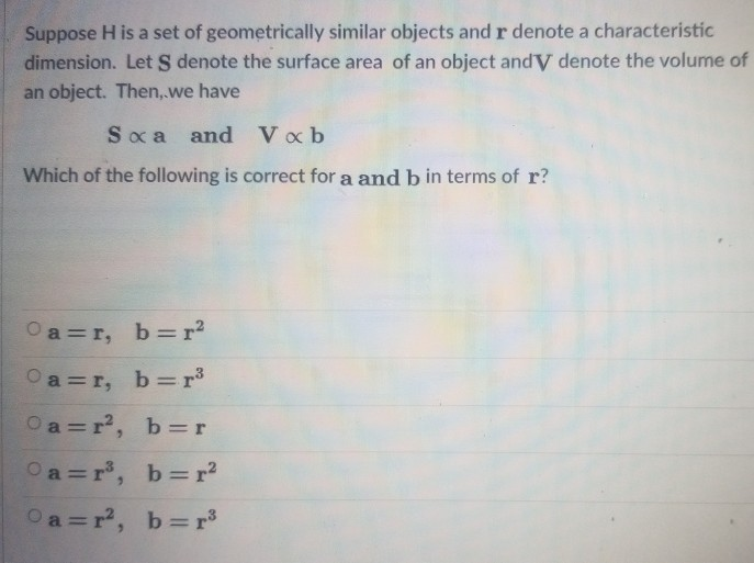 Solved Suppose H is a set of geometrically similar objects | Chegg.com