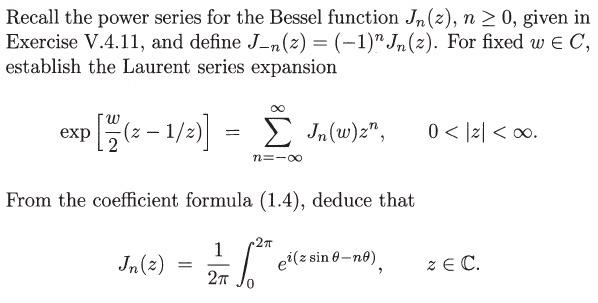 Solved Recall the power series for the Bessel function Jn | Chegg.com