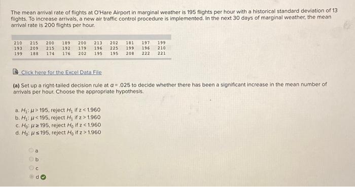 Solved The mean arrival rate of flights at O'Hare Airport in | Chegg.com