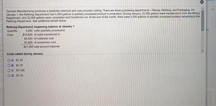 Zymosis Manufacturing produces a pesticide chemical | Chegg.com