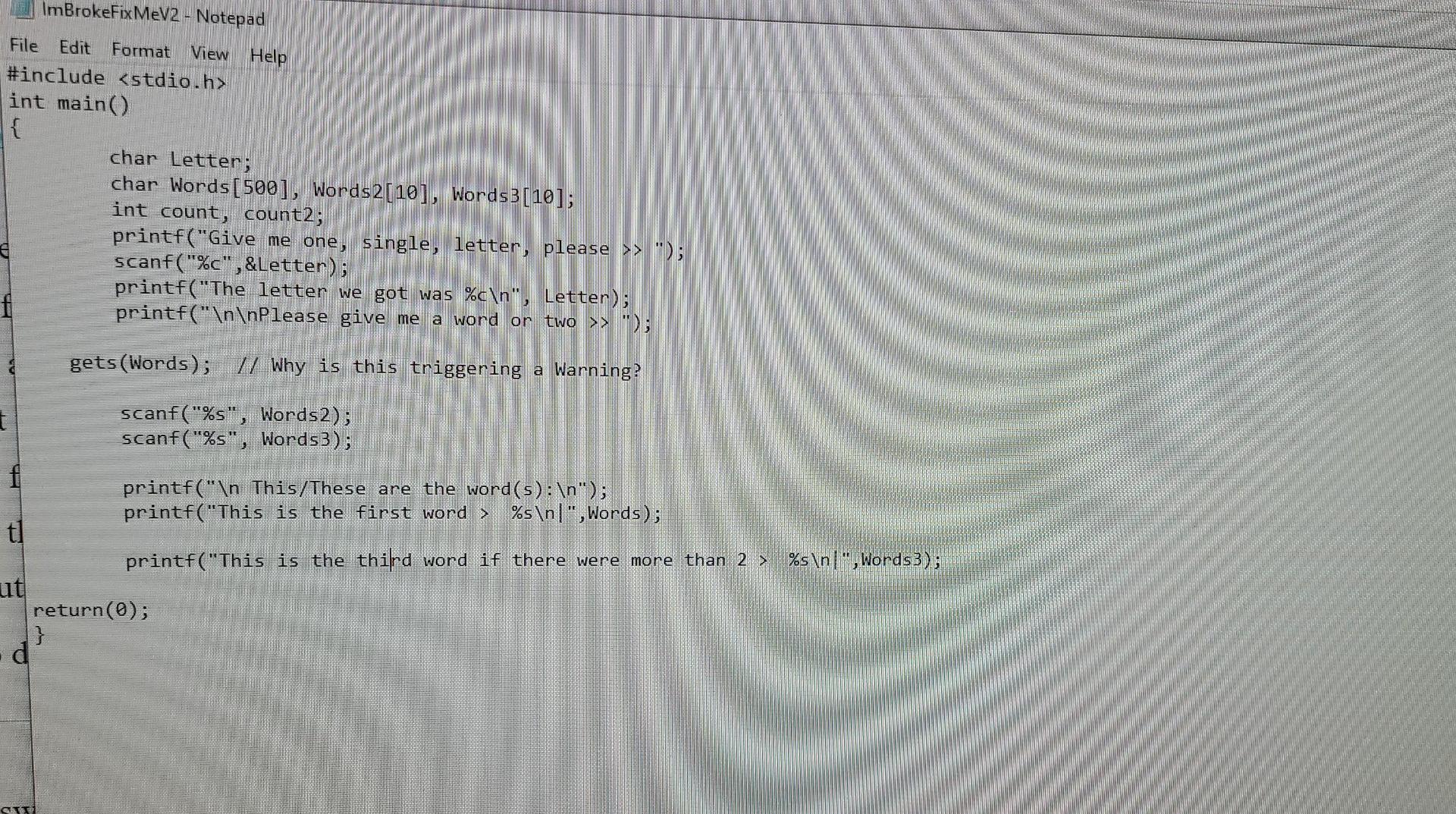 Solved Folks, OK, I created a broken program (In Learning | Chegg.com