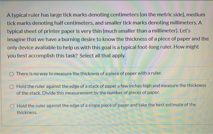 Solved A typical ruler has large tick marks denoting | Chegg.com