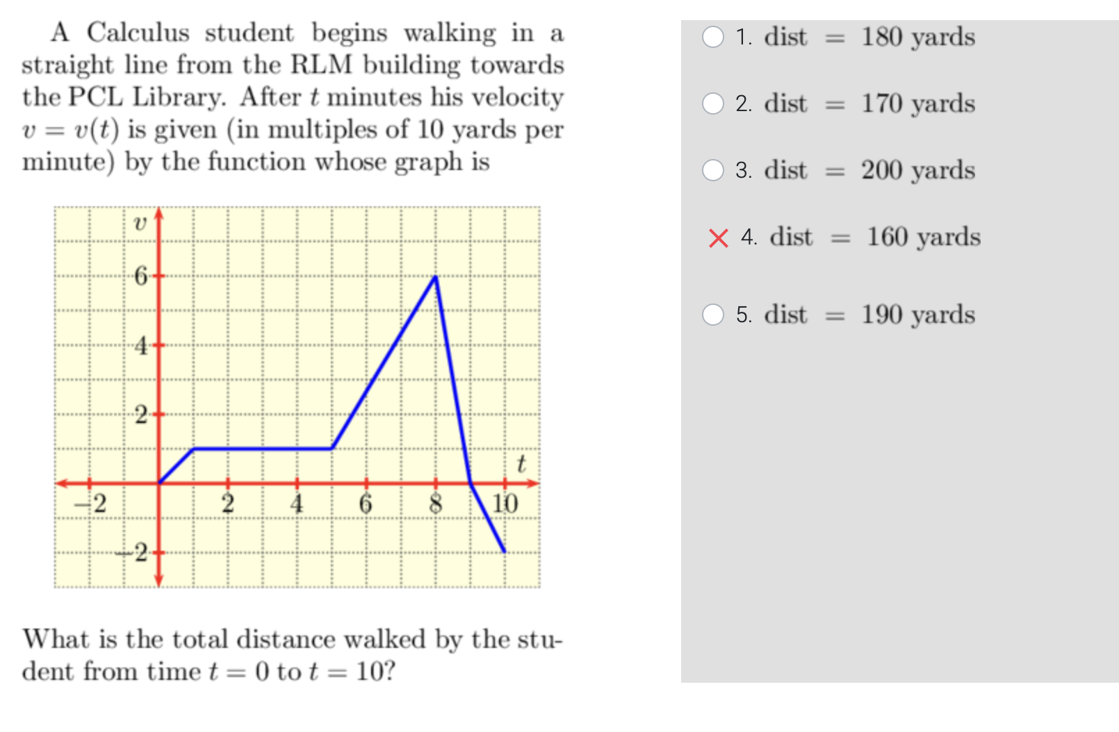 Solved A Calculus student begins walking in a straight line | Chegg.com