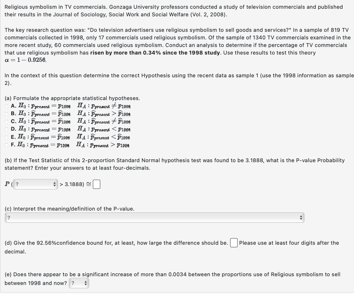 Solved Use R Code Religious symbolism in TV commercials. | Chegg.com