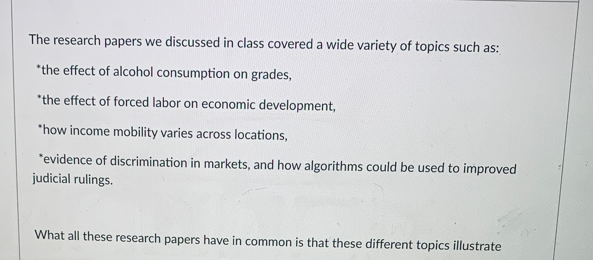 Solved The research papers we discussed in class covered a | Chegg.com