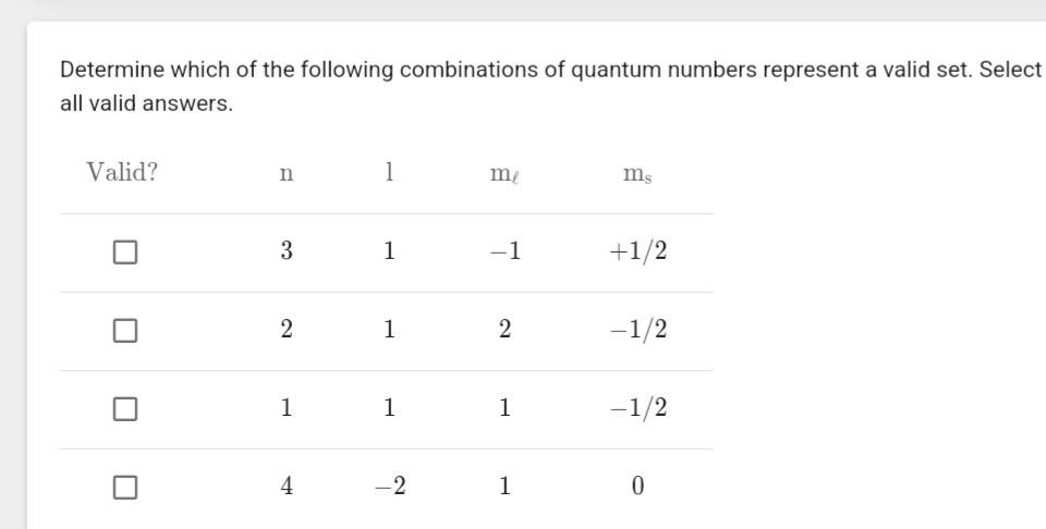 Solved Determine which of the following combinations of | Chegg.com