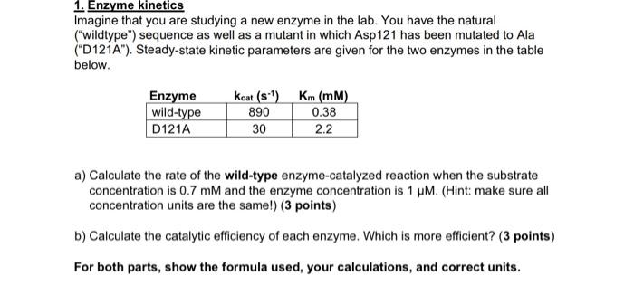 Solved 1. Enzyme kinetics Imagine that you are studying a | Chegg.com