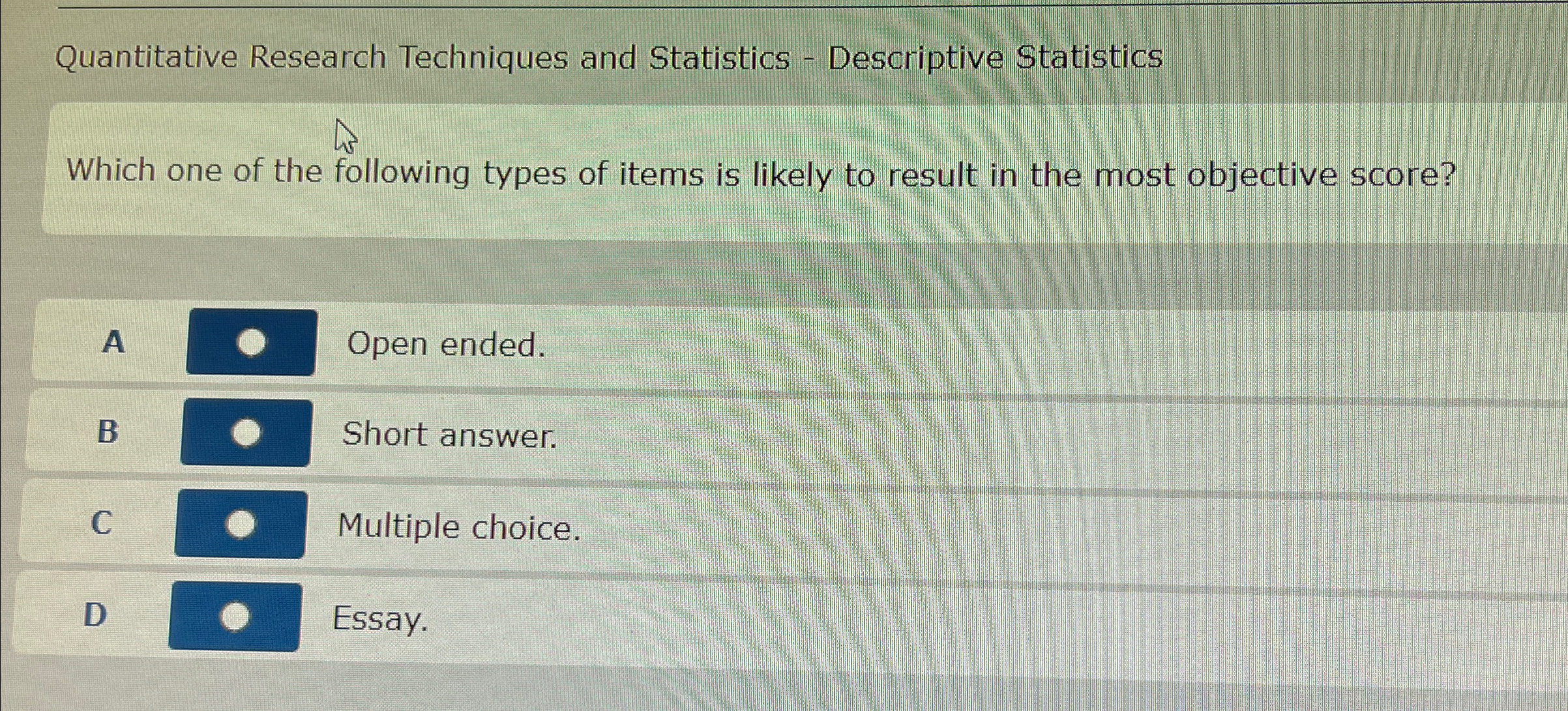 Solved Quantitative Research Techniques and Statistics - | Chegg.com