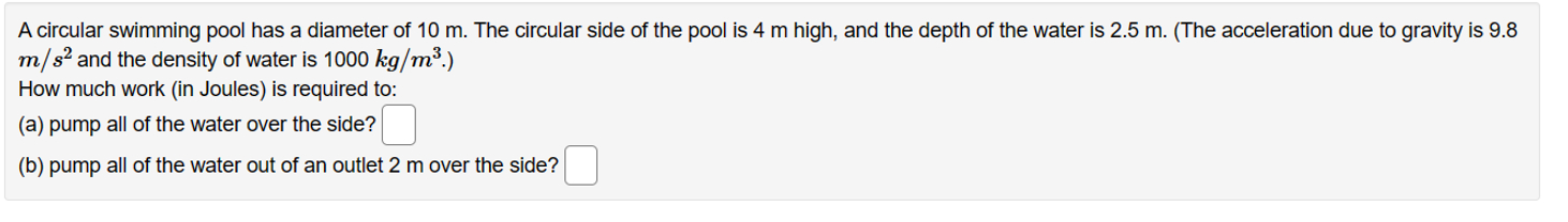 Solved A circular swimming pool has a diameter of 10m. ﻿The | Chegg.com