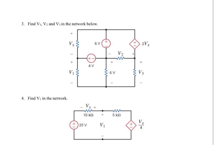 Solved 3. Find Vi, V2 and V3 in the network below. 2Vx 6 V | Chegg.com