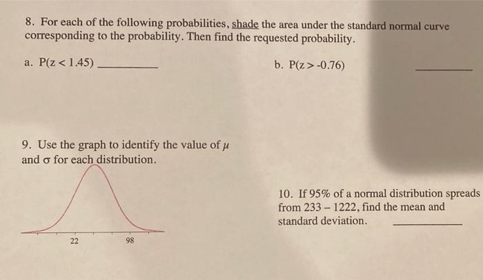 Solved 8. For each of the following probabilities, shade the | Chegg.com