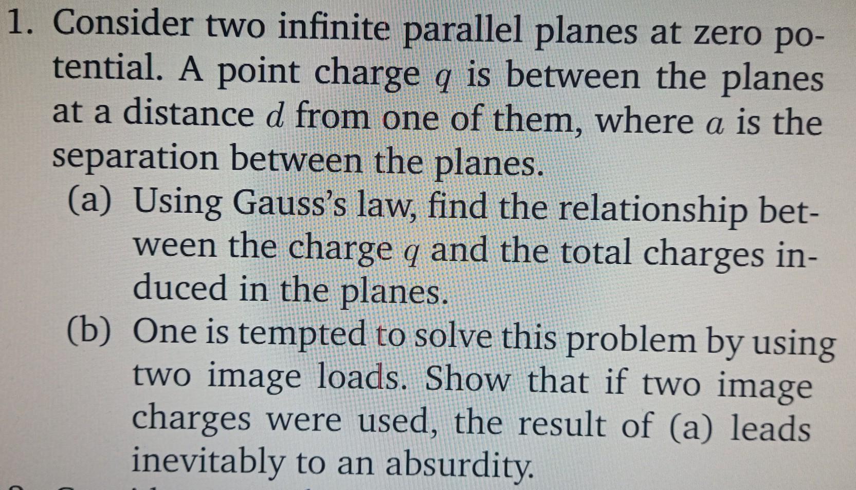 Solved 1. Consider two infinite parallel planes at zero po- | Chegg.com