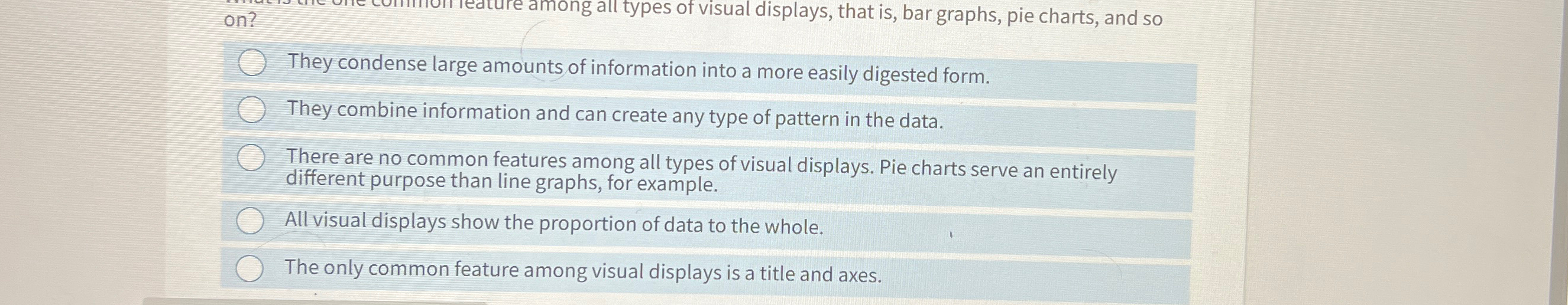 Solved on?types of visual displays, that is, ﻿bar graphs, | Chegg.com