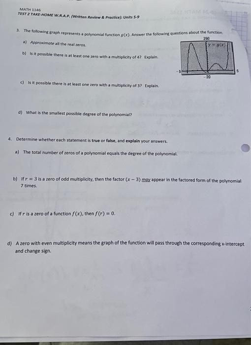 Solved MATH 1146 TEST 2 TAKE-MOME W.R.A.P. Whitten Review \& | Chegg.com