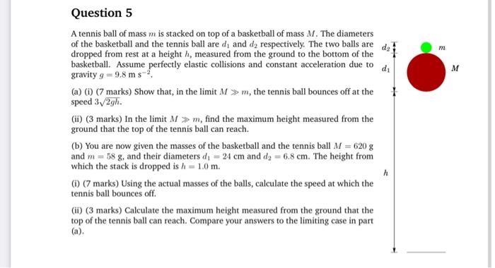 Solved A tennis ball of mass m is stacked on top of a | Chegg.com