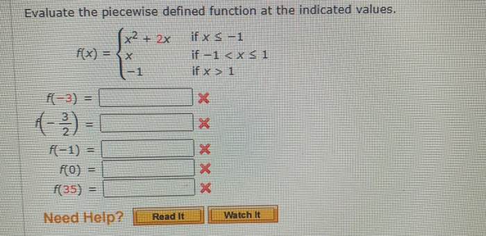 Solved Evaluate the piecewise defined function at the | Chegg.com