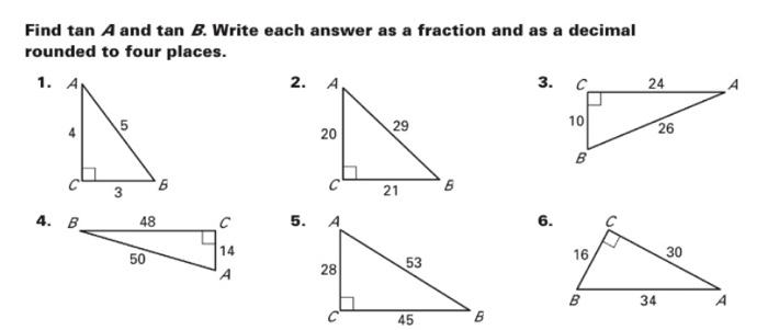 Solved Find tan A and tan B. Write each answer as a fraction | Chegg.com
