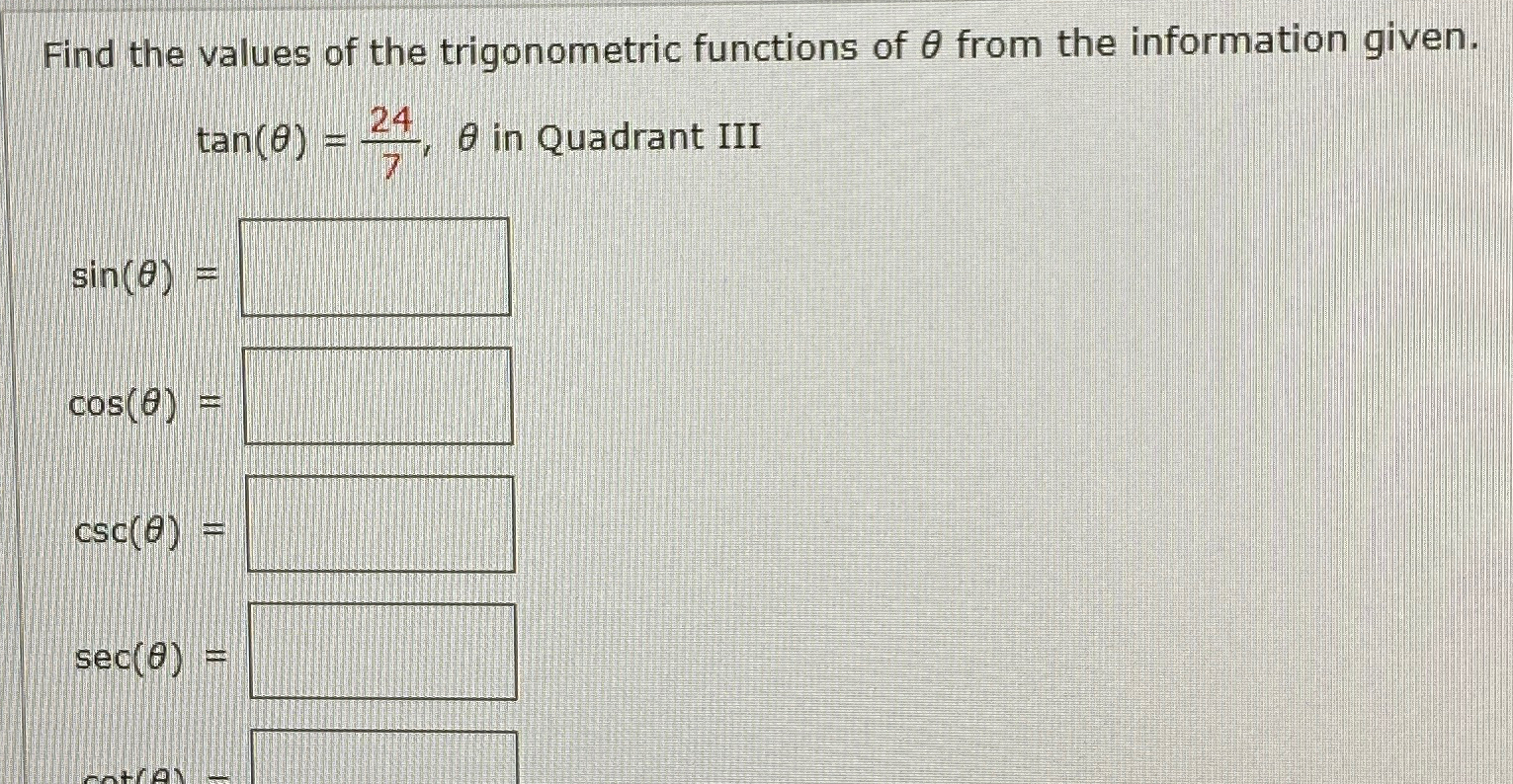 Solved Find the values of the trigonometric functions of θ | Chegg.com