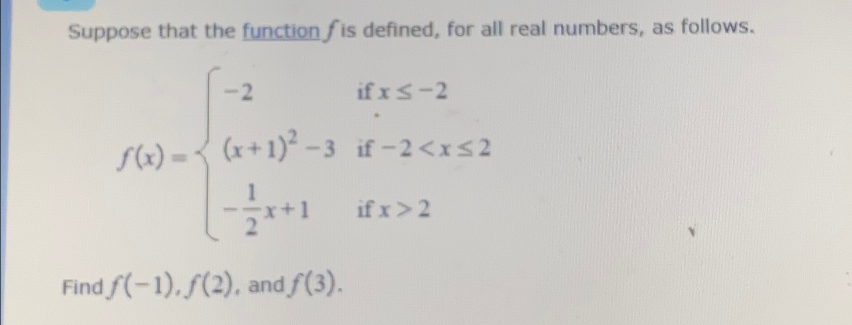 Solved Suppose that the function f ﻿is defined, for all real | Chegg.com