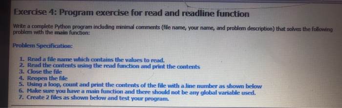Solved Exercise 4: Program exercise for read and readline | Chegg.com