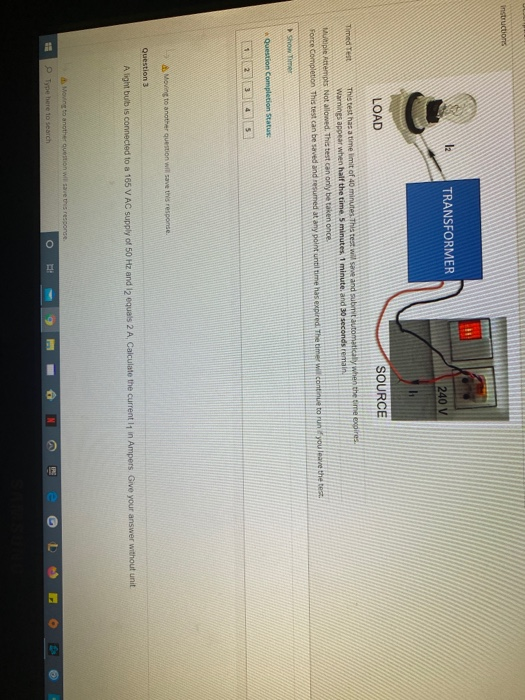 Solved incon TRANSFORMER 240 V LOAD SOURCE This test has a | Chegg.com