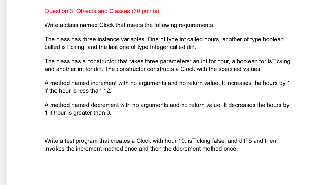 Solved Write in java code pleaseQuestion 3: Objects and | Chegg.com