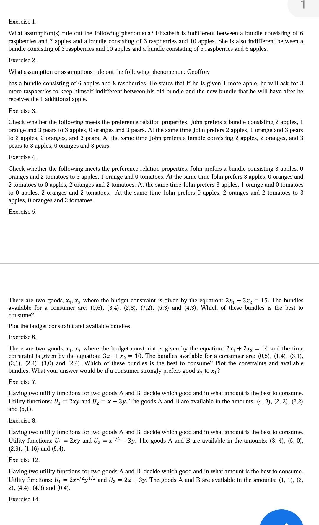 Solved 1 Exercise 1. What assumption(s) rule out the | Chegg.com