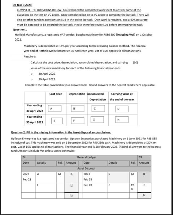 Solved Ice task 3 2023: COMPLETE THE QUESTIONS BELOW. You | Chegg.com