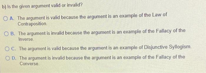Solved For the argument below, perform the following a) | Chegg.com