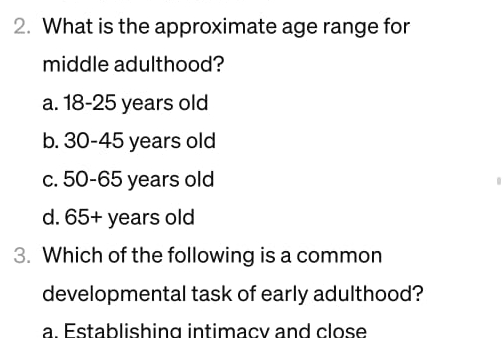 Solved What is the approximate age range for middle | Chegg.com