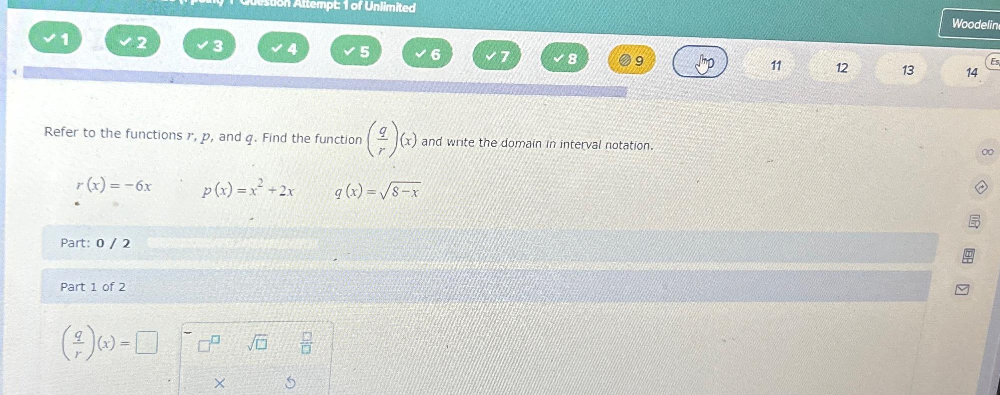 Solved 1 2 3×5 6 7 89thop11121314Refer to the functions | Chegg.com