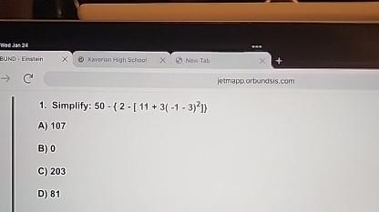 Solved Simplify: 50-{2-[11+3(-1-3)2]}A) 107B) 0C) 203D) 81 | Chegg.com