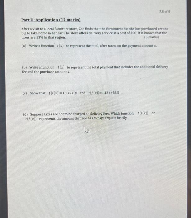 Solved Part D: Application (12 marks) After a visit to a | Chegg.com