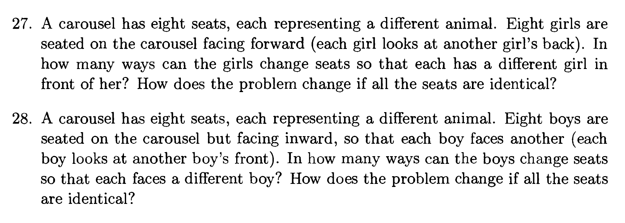 Solved Ask a question... 27. ﻿A carousel has eight seats, | Chegg.com