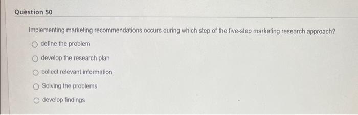 Solved Implementing marketing recommendations occurs during | Chegg.com