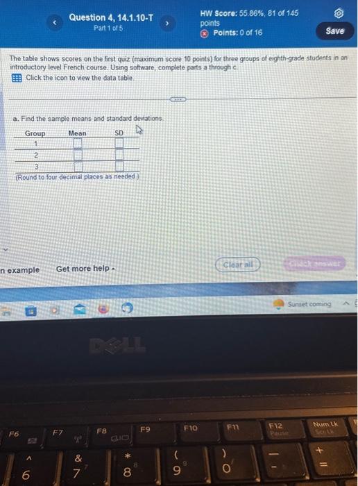 Solved The table shows scores on the first quiz (maximum | Chegg.com