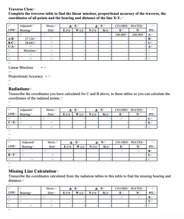 A closed traverse was run from A to B, then C and | Chegg.com