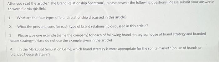 Solved 2 After you read the article" The Brand Relationship | Chegg.com