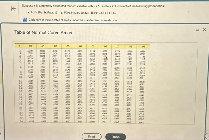 Solved Suppose x is a normally distributed random variable | Chegg.com